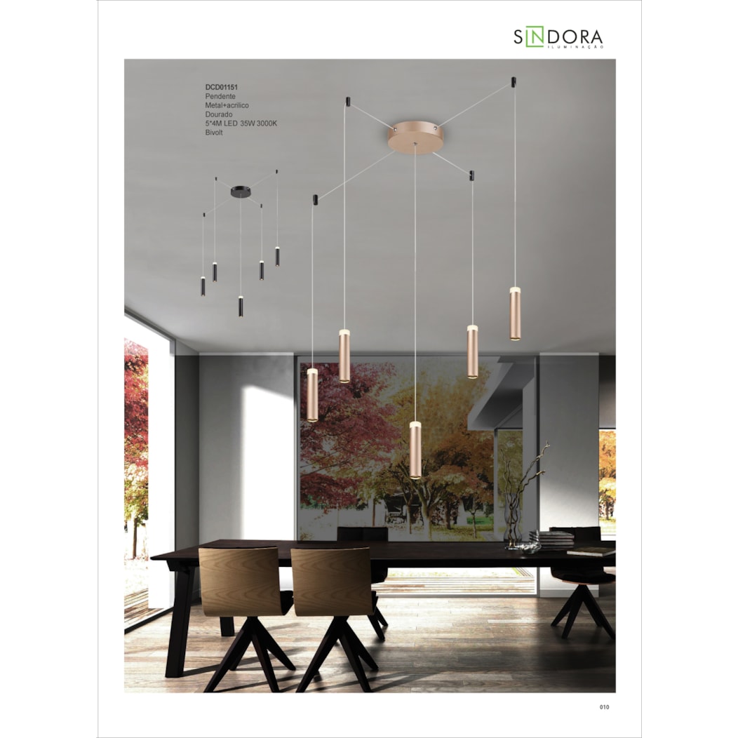 CONJUNTO DE PENDENTES LED 3000K 35W BIVOLT 400CM METAL DOURADO FOSCO ...