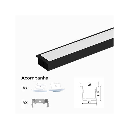 PERFIL DE EMBUTIR LINEAR 3 METROS PARA MDF 300X2,73X1,53CM PRETO ...