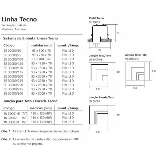 PERFIL EMBUTIR LINEAR PARA FITA LED TECNO NO FRAME 200CM 93X2000X70MM ...