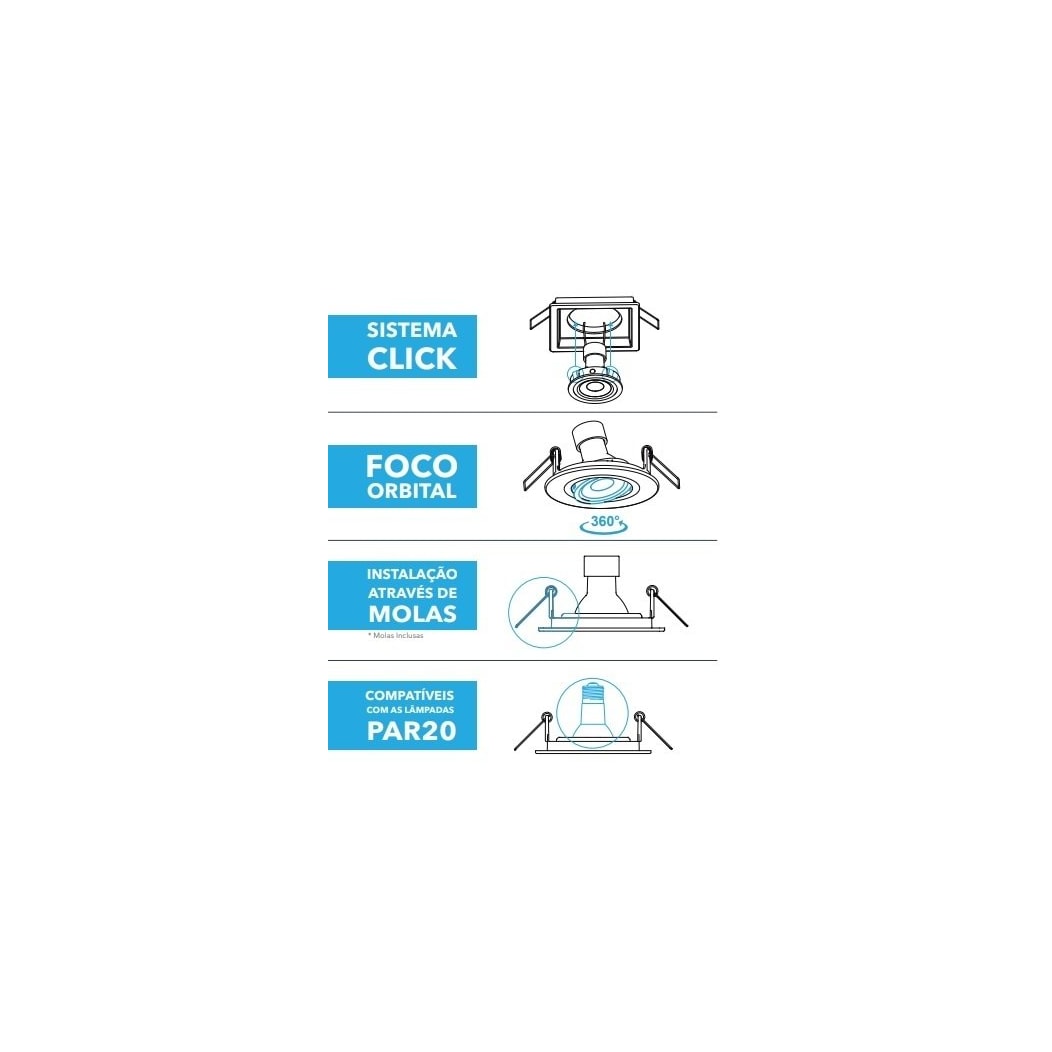 SPOT/LUMINÁRIA DE EMBUTIR QUADRADO FACE PLANA PAR20 13X13CM BRANCO | SAVEENERGY SE-330.1039 ...