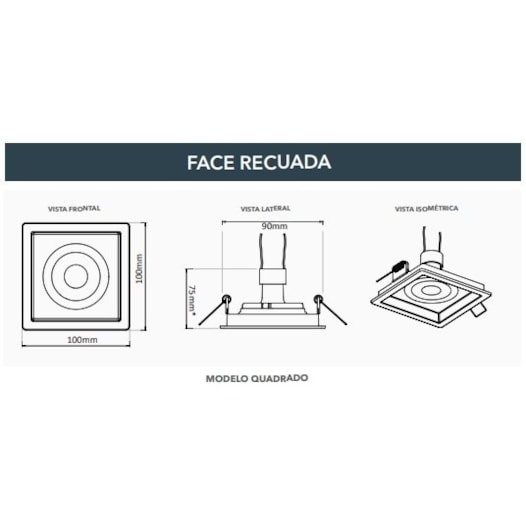 SPOT/LUMINÁRIA DE EMBUTIR QUADRADO RECUADO PAR16/DICROICA 10X10CM BRANCO | SAVEENERGY SE-330. ...